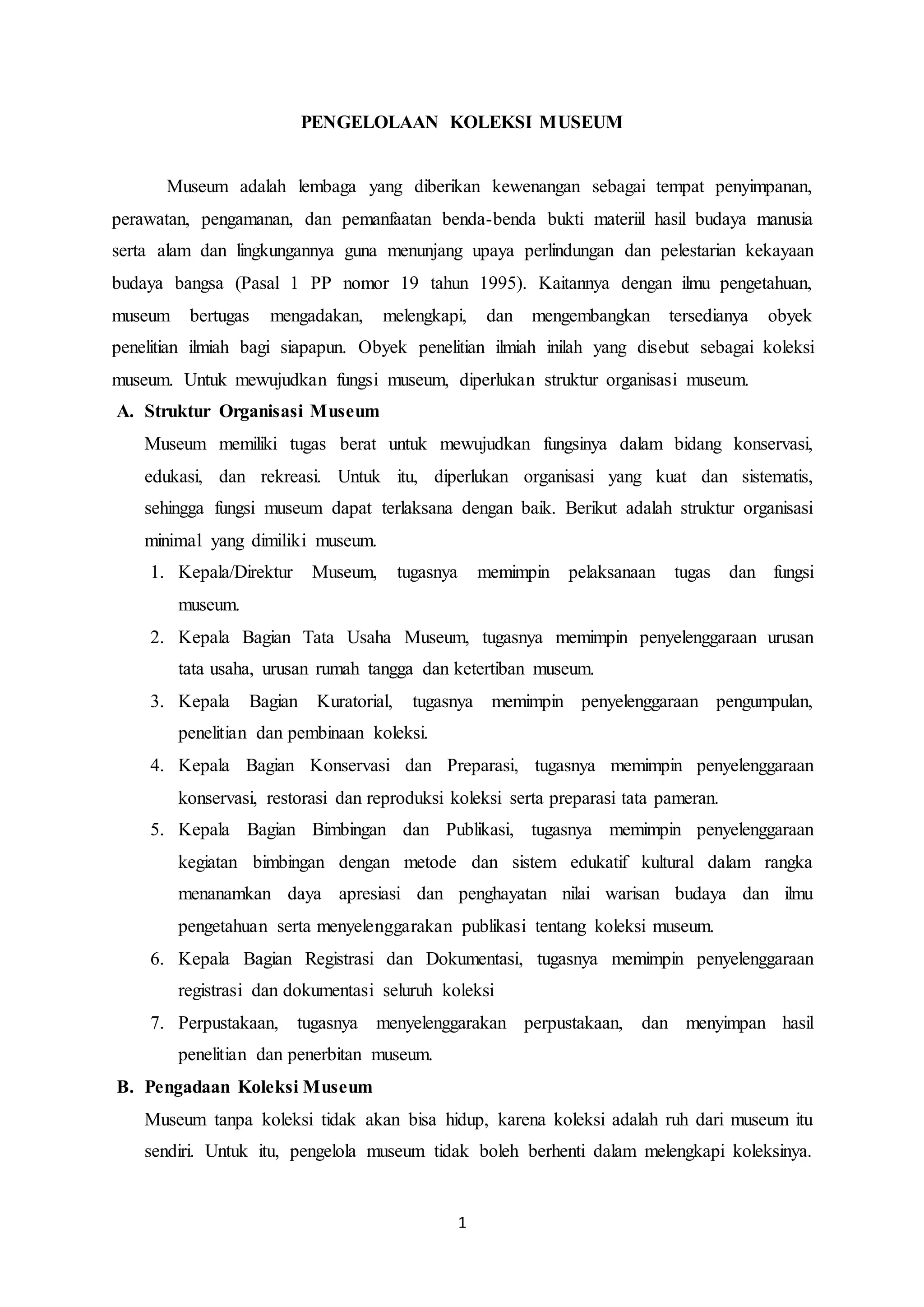 Pengelolaan koleksi museum (semester 1) | PDF