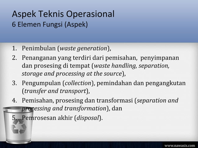 Aspek Teknis Operasional Pengelolaan Sampah (3/4) | PDF