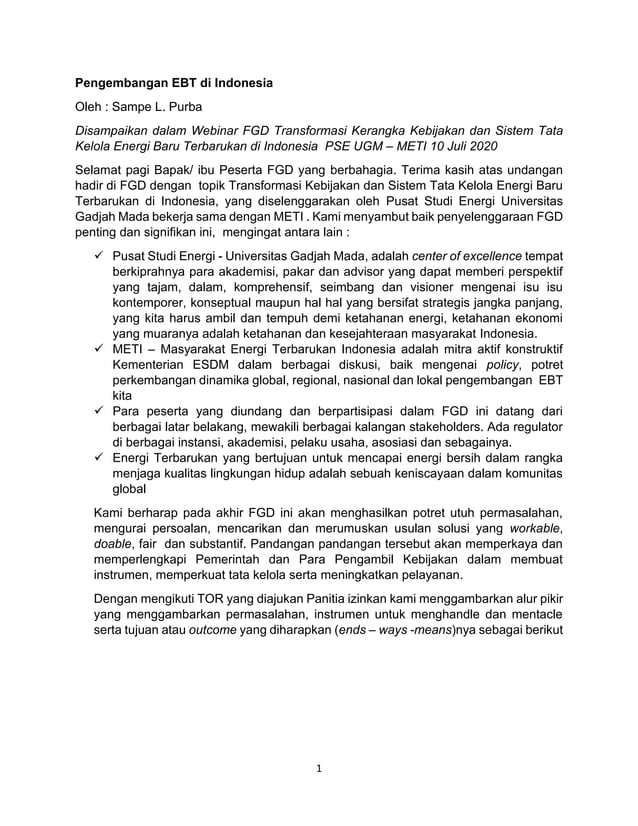 Pengembangan ebt di Indonesia | PDF