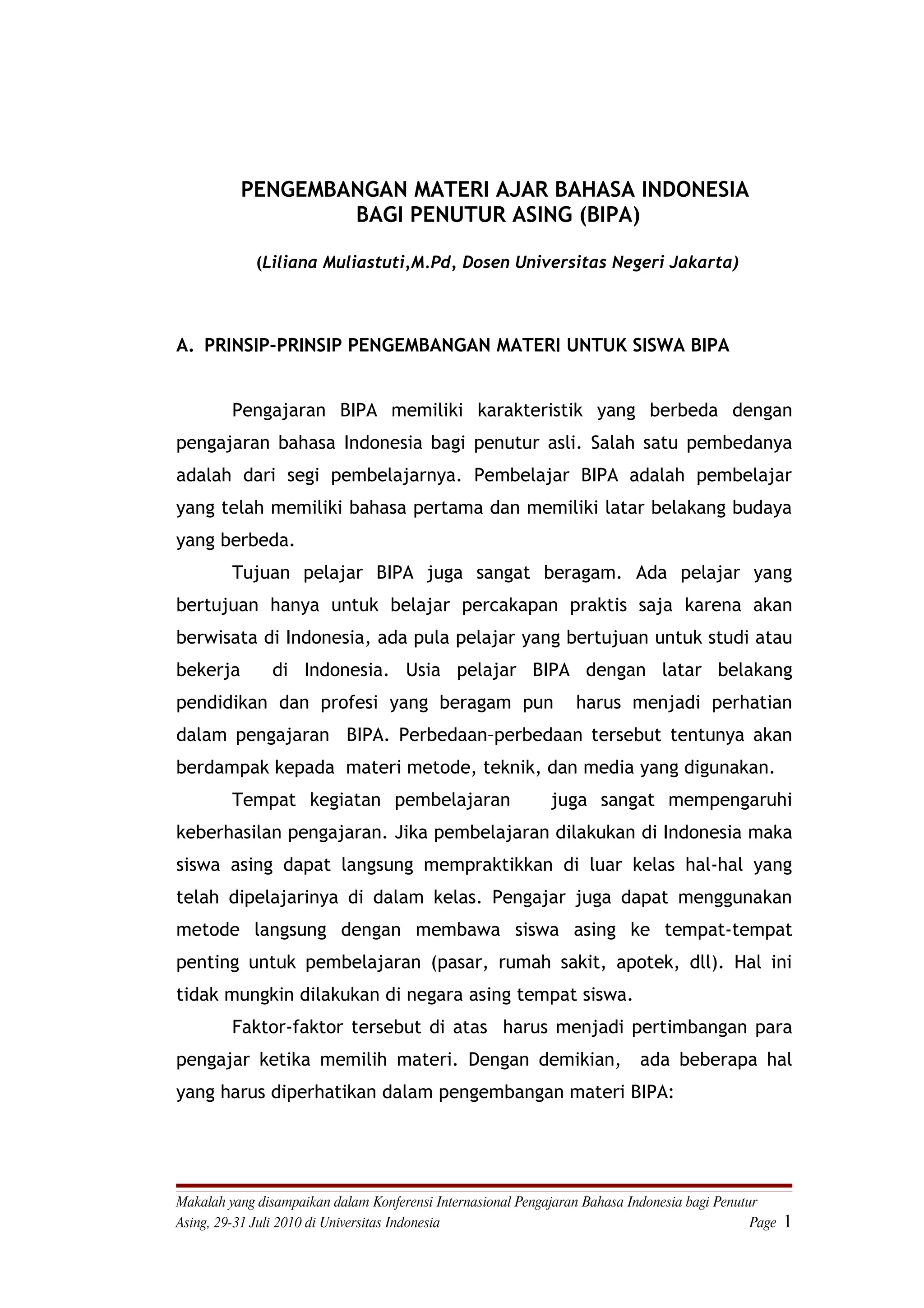 Pengembangan materi ajar bipa | DOC