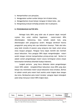 Pengembangan materi ajar bipa | DOC