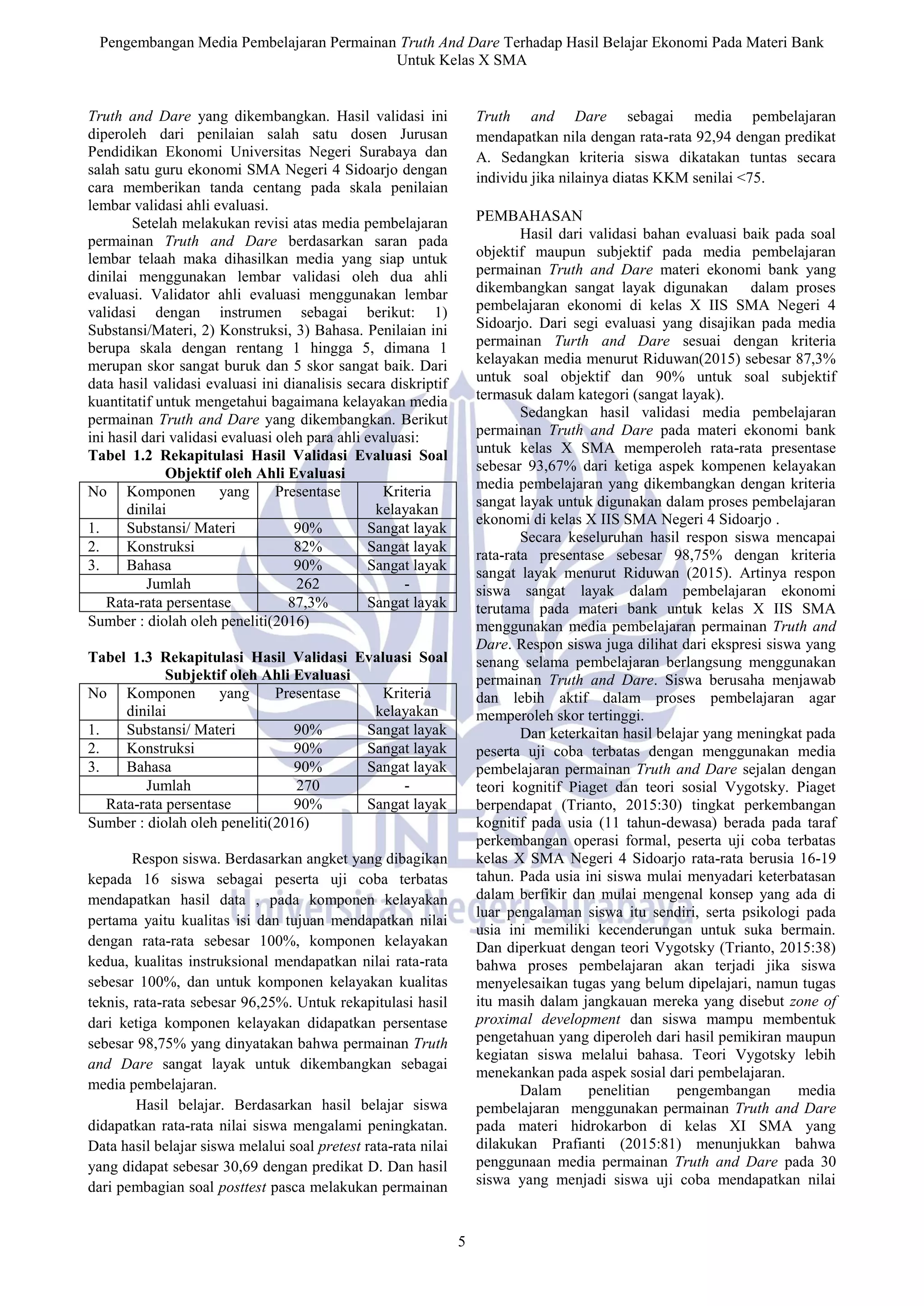 Pengembangan media pembelajaran permainan truth and dare terhadap hasil belajar ekonomi pada ...