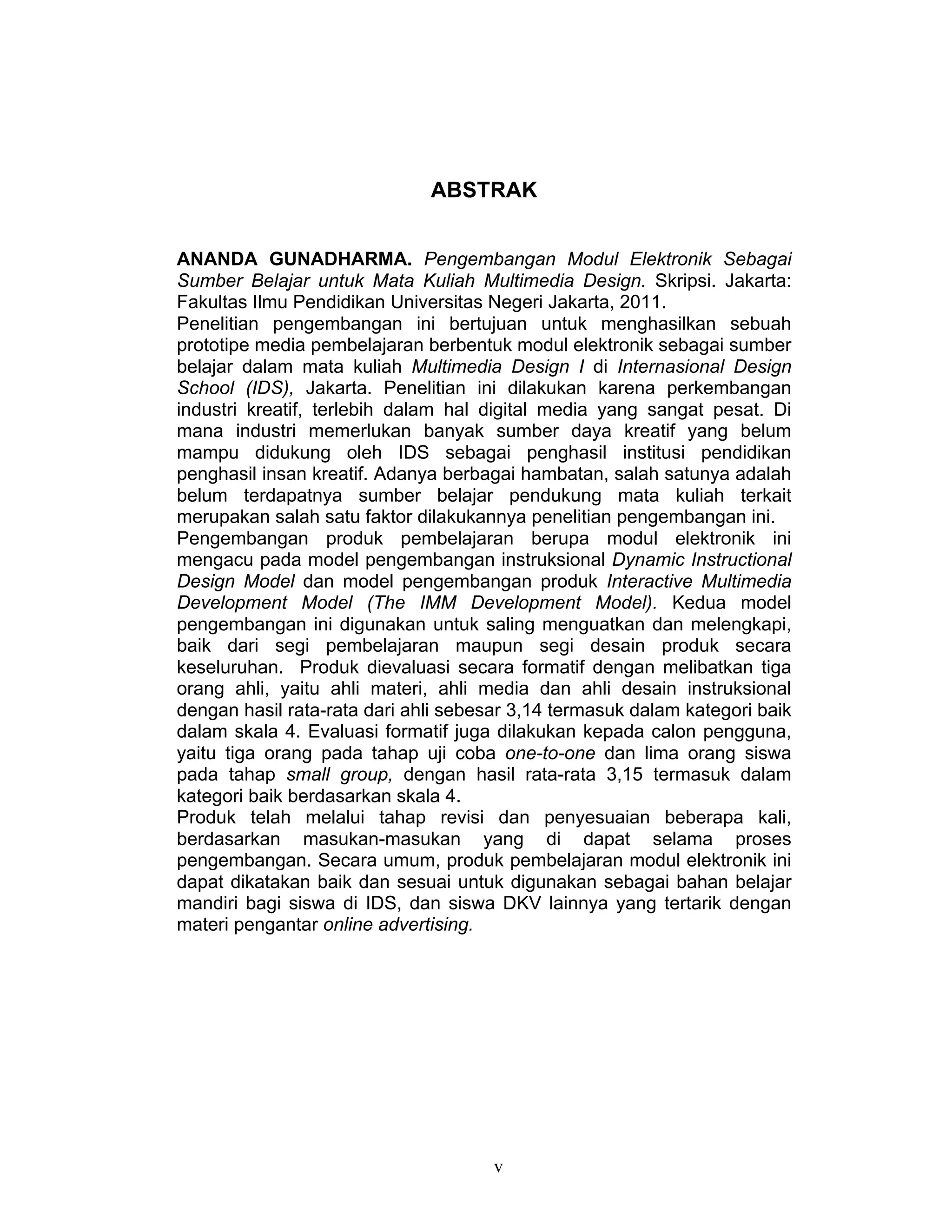 Pengembangan modul elektronik sebagai sumber belajar untuk mata kuliah ...