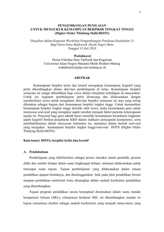 Pengembangan penilaian untuk mengukur kemampuan berpikir tingkat tinggi (higher order thinking ...