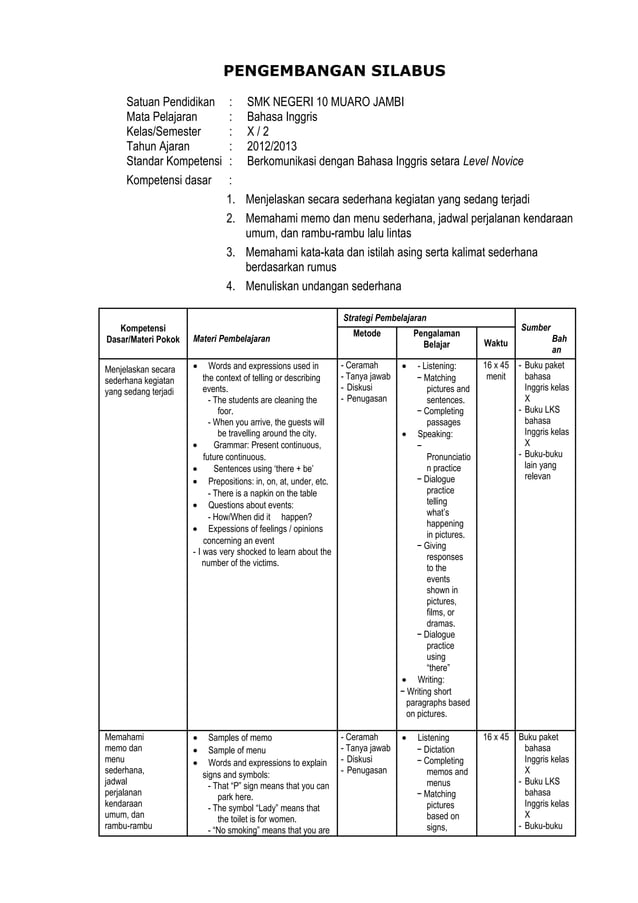 Pengembangan silabus smk n 10 muaro jambi | DOC