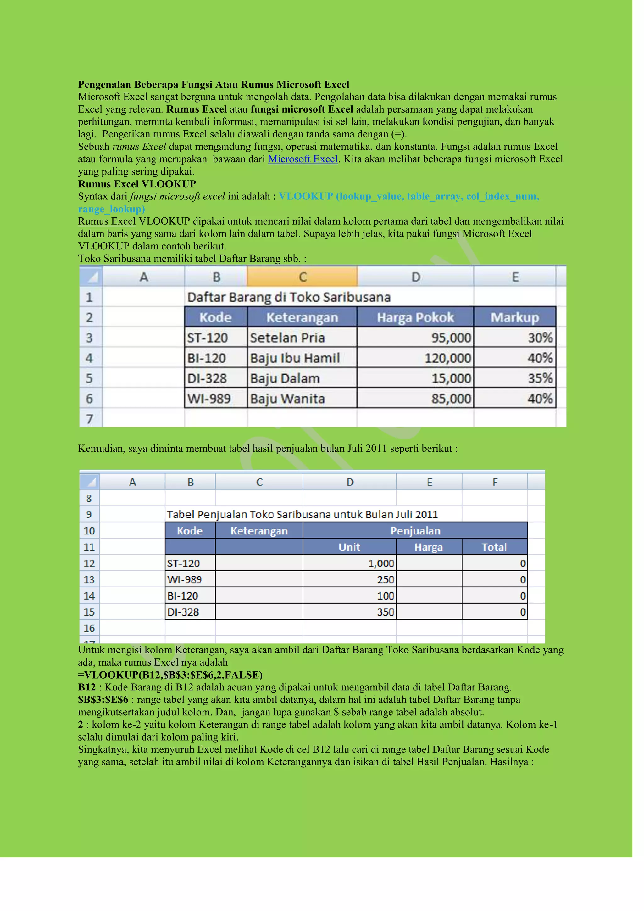 Pengenalan beberapa fungsi atau rumus microsoft excel | DOCX