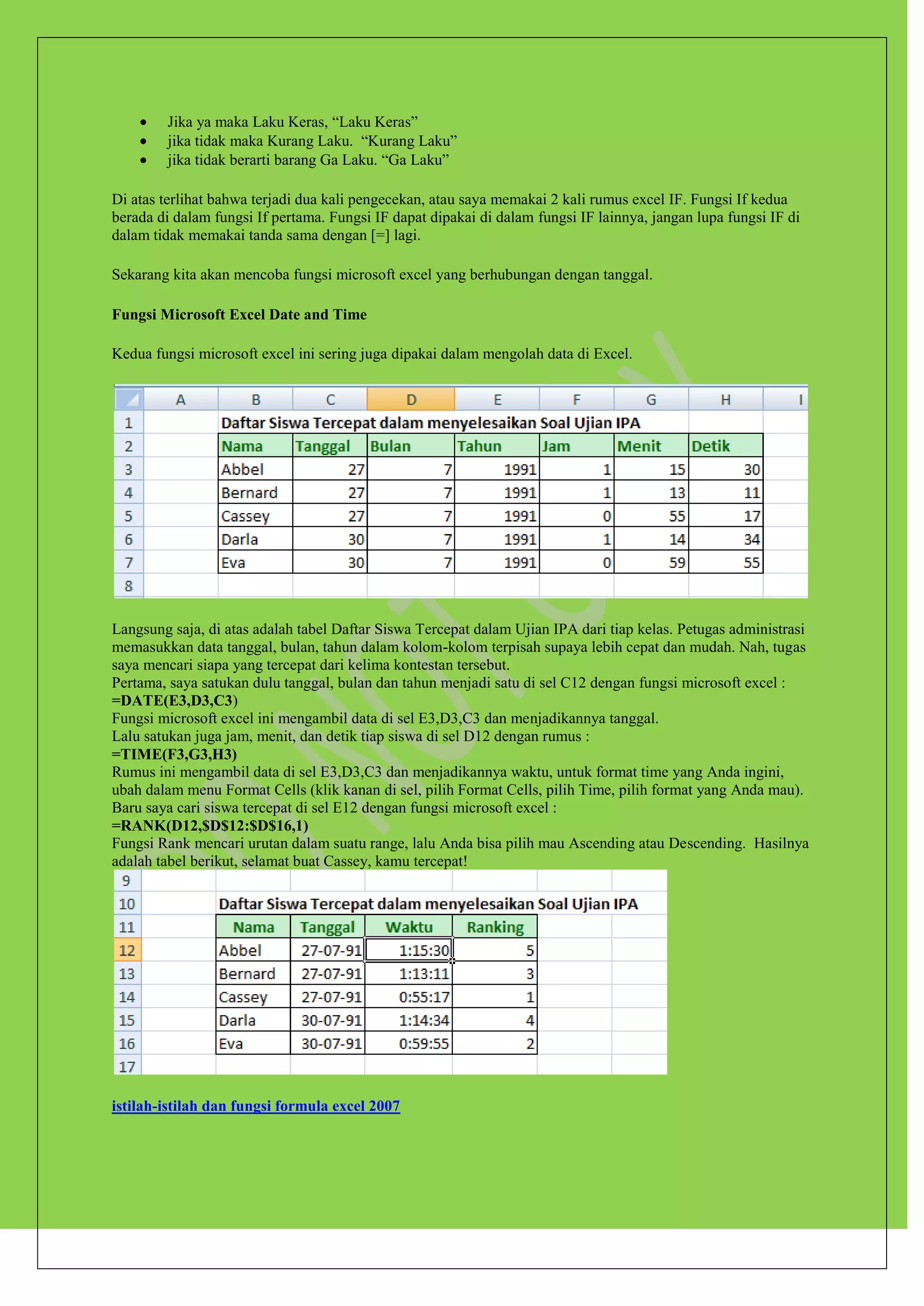 Pengenalan beberapa fungsi atau rumus microsoft excel | DOCX