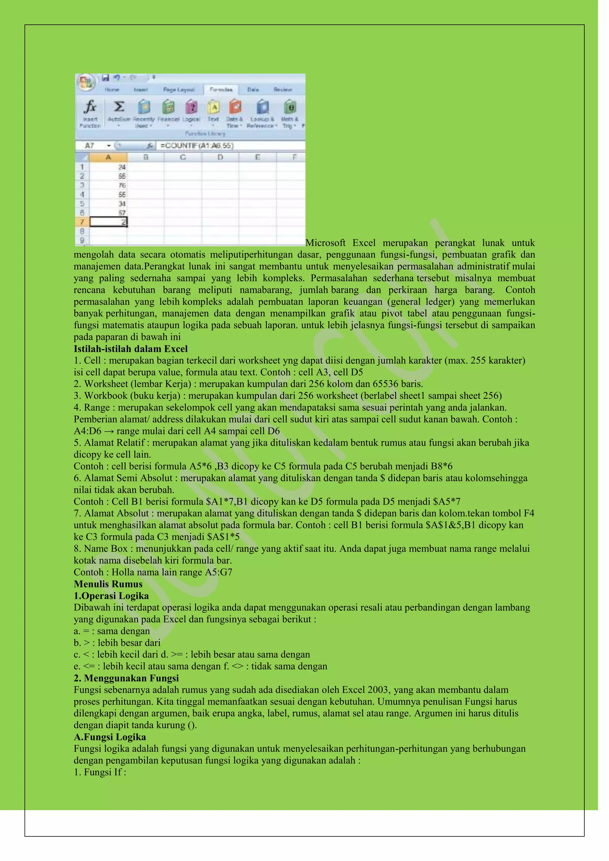 Pengenalan beberapa fungsi atau rumus microsoft excel | PDF Pengenalan beberapa fungsi atau rumus microsoft excel | PDF
