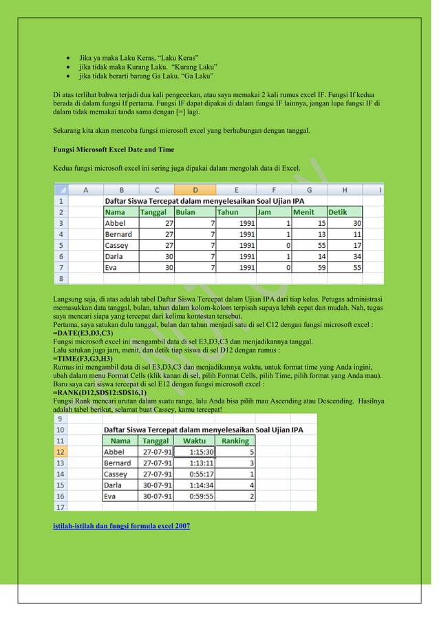 Pengenalan beberapa fungsi atau rumus microsoft excel | DOCX