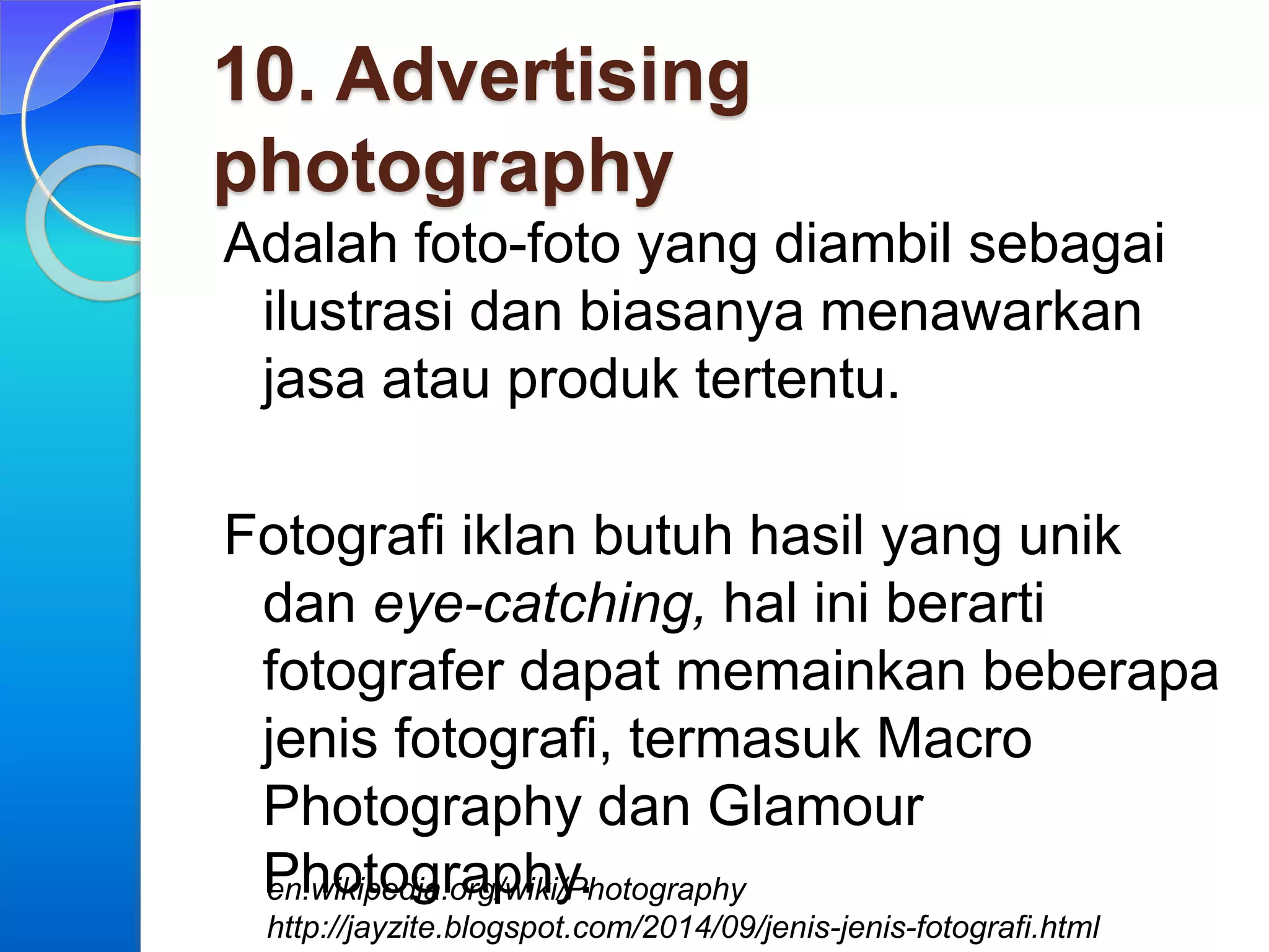 Pengenalan Fotografi (3) Jenis-Jenis Fotografi - SMK NU Balikpapan | PPTX