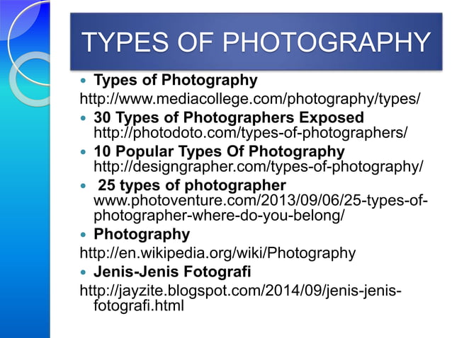 Pengenalan Fotografi (3) Jenis-Jenis Fotografi - SMK NU Balikpapan | PPTX