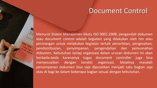 Pengenalan fungsi dokumen kontrol dan perannya dalam implementasi ...