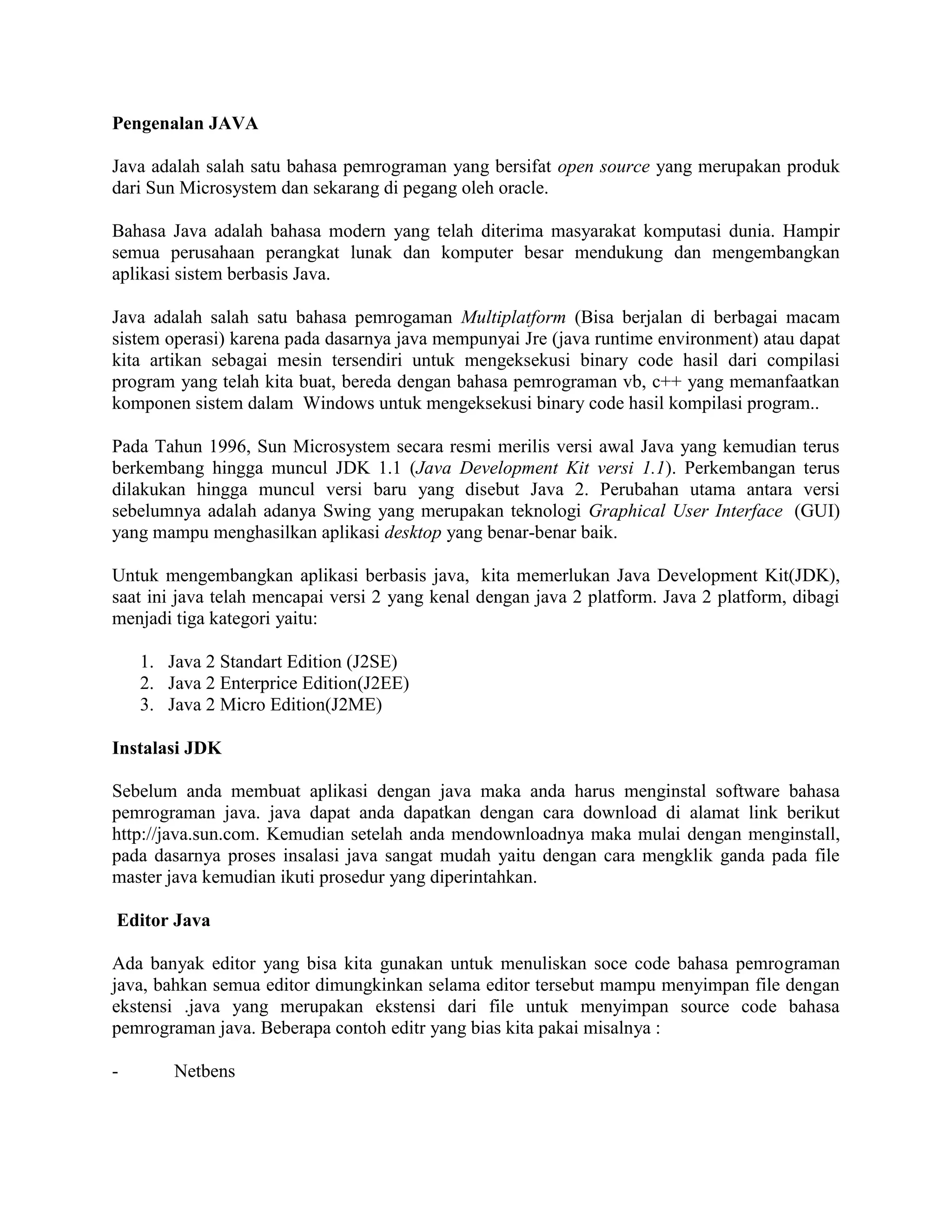 Pengenalan java | DOCX