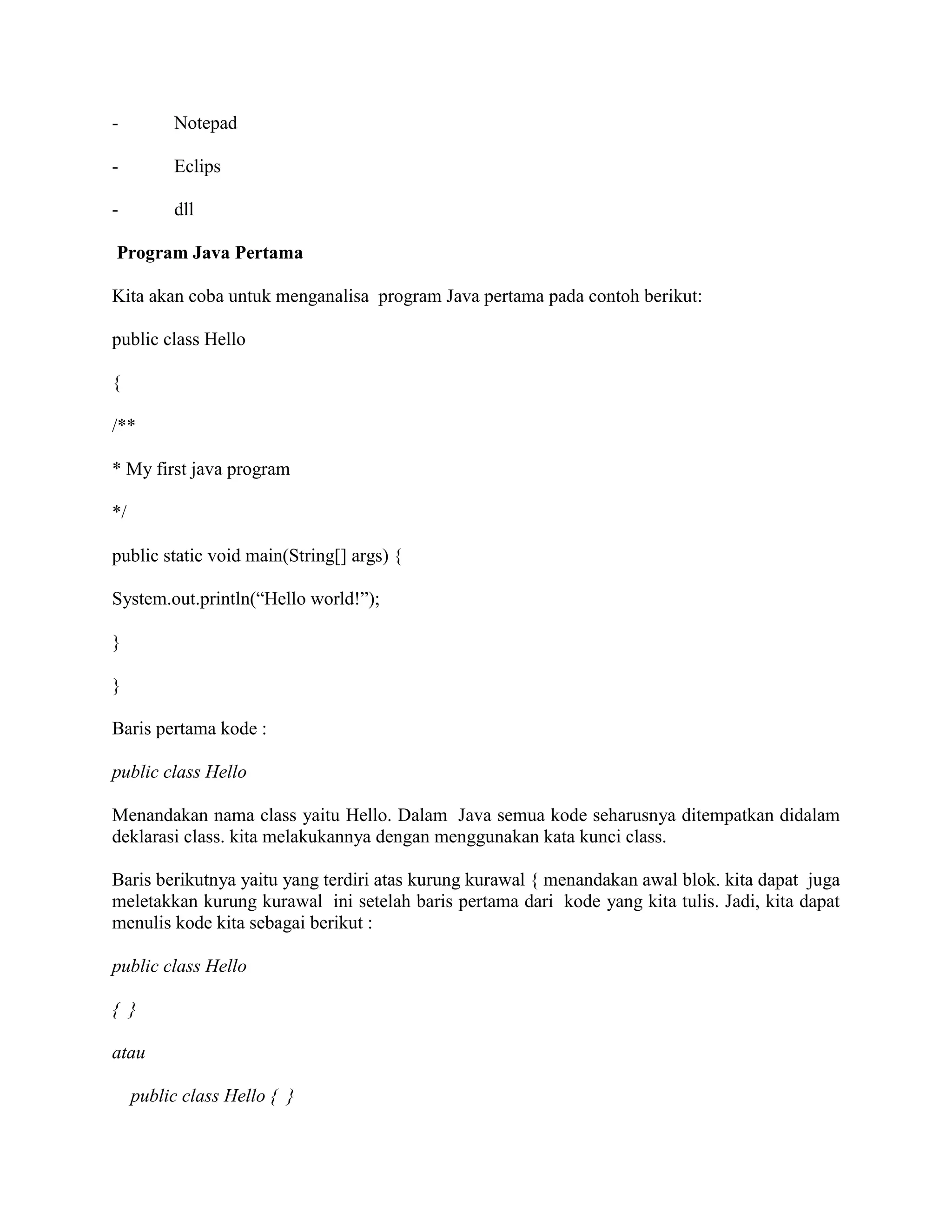 Pengenalan java | DOCX