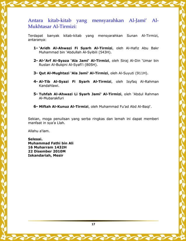 "Pengenalan Kepada Sunan Al-Tirmizi dan Manhajnya" [Edisi Revisi Disember 2010] | PDF