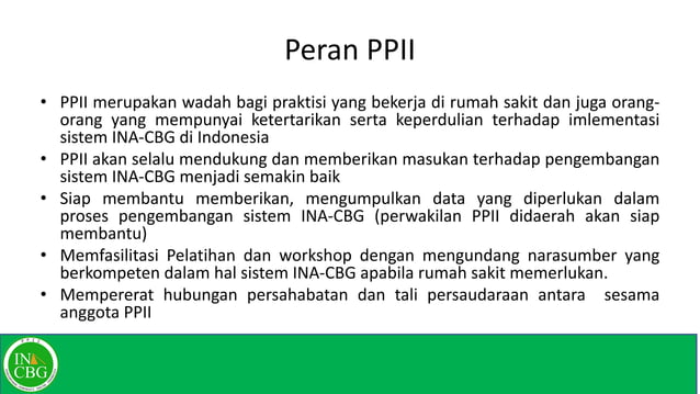 Pengenalan organisasi ppii (perhimpunan pemerhati ina cbg indonesia) | PDF