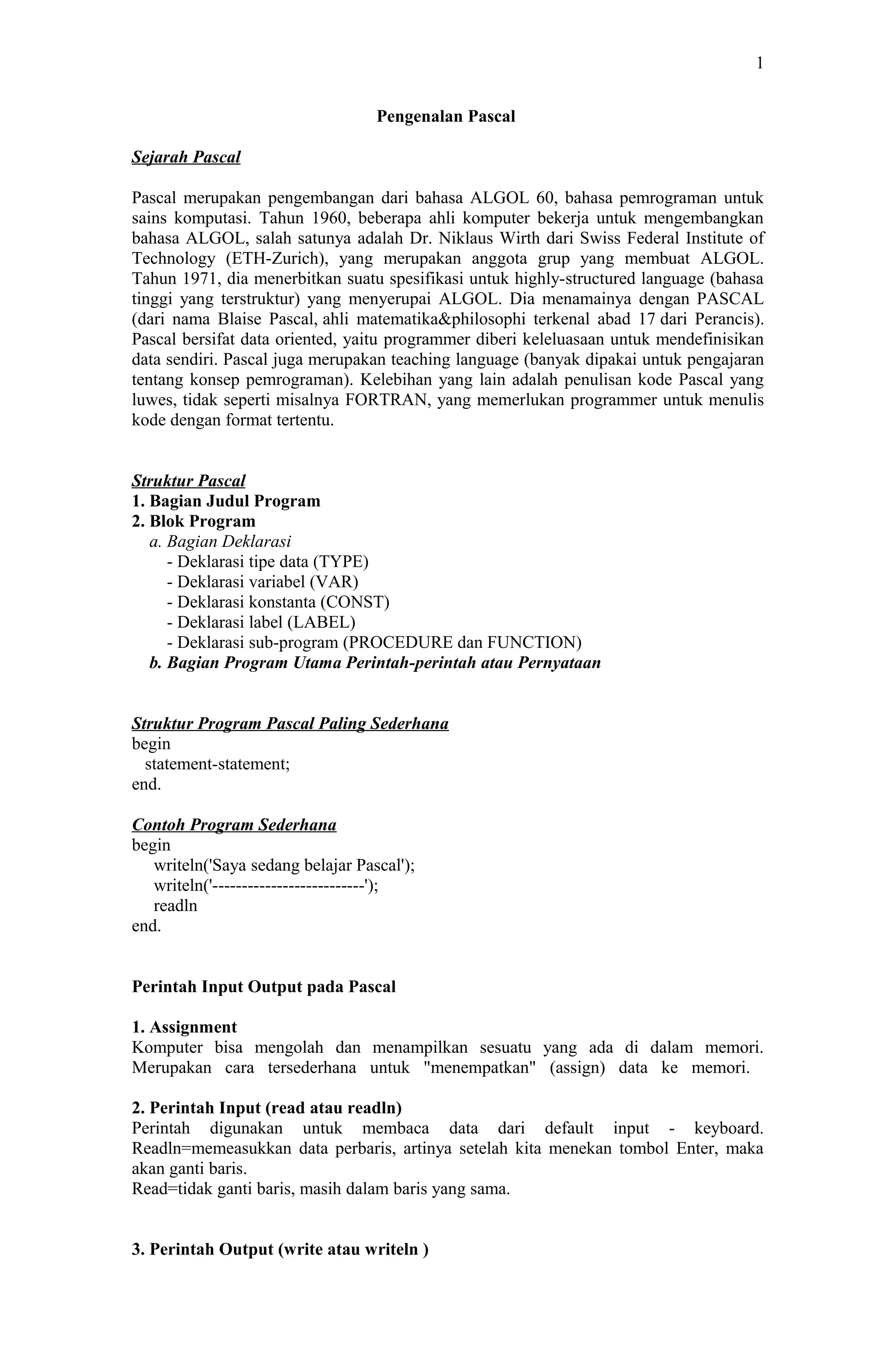 Pengenalan pascal asli | PDF