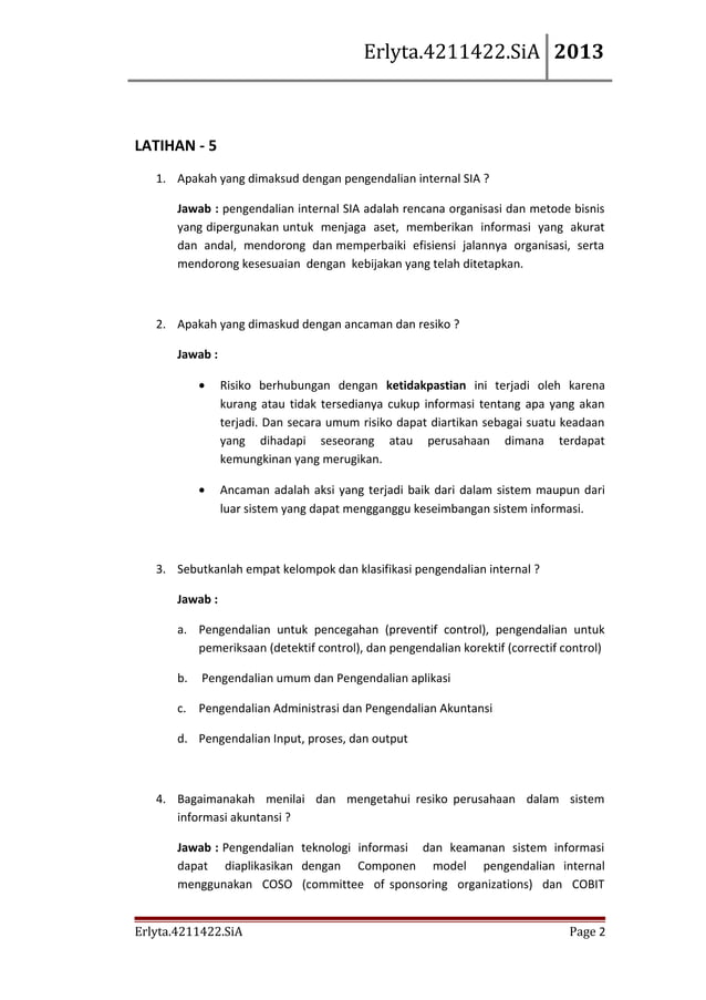 Soal Pengendalian internal sia | DOC
