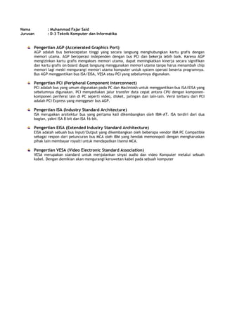 Pengertian AGP, PCI, ISA, EISA dan VESA | PDF