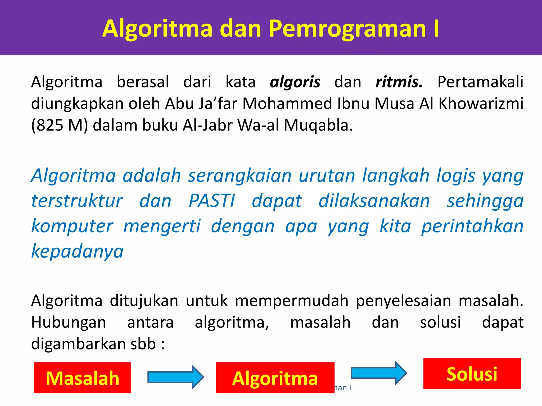 Pengertian algoritma chapter i | PPTX