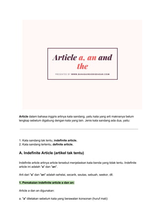 Pengertian article (a, an and the), Jenis dan Contoh Kalimat dalam ...
