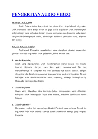 Pengertian audio video | DOCX