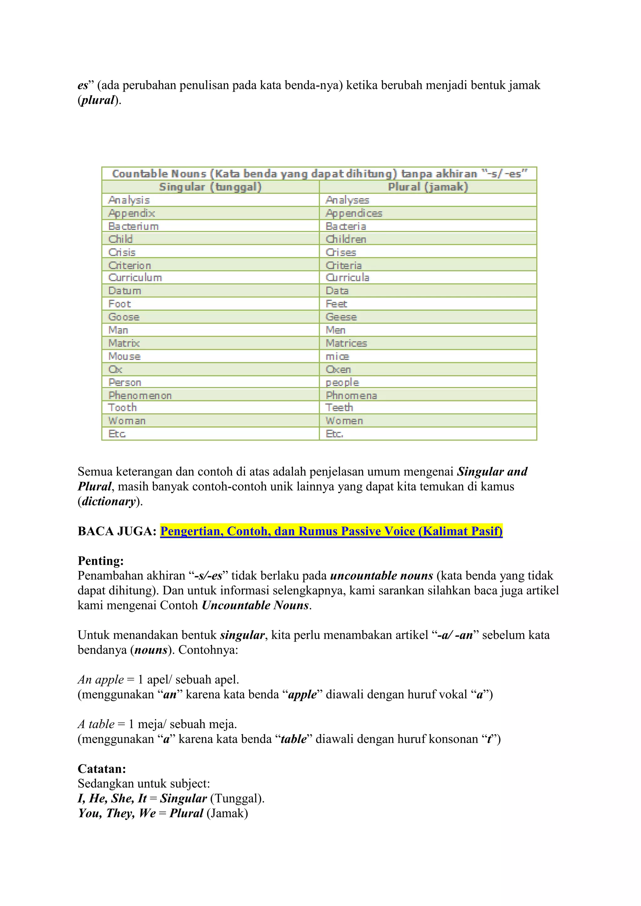 Pengertian & Contoh Singular and Plural Pada Nouns | PDF