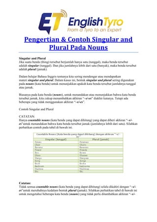 Pengertian & Contoh Singular and Plural Pada Nouns | PDF
