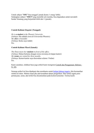 Pengertian & Contoh Singular and Plural Pada Nouns | PDF