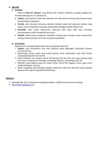 Pengertian dan ciri ciri sosiologi antropologi | PDF
