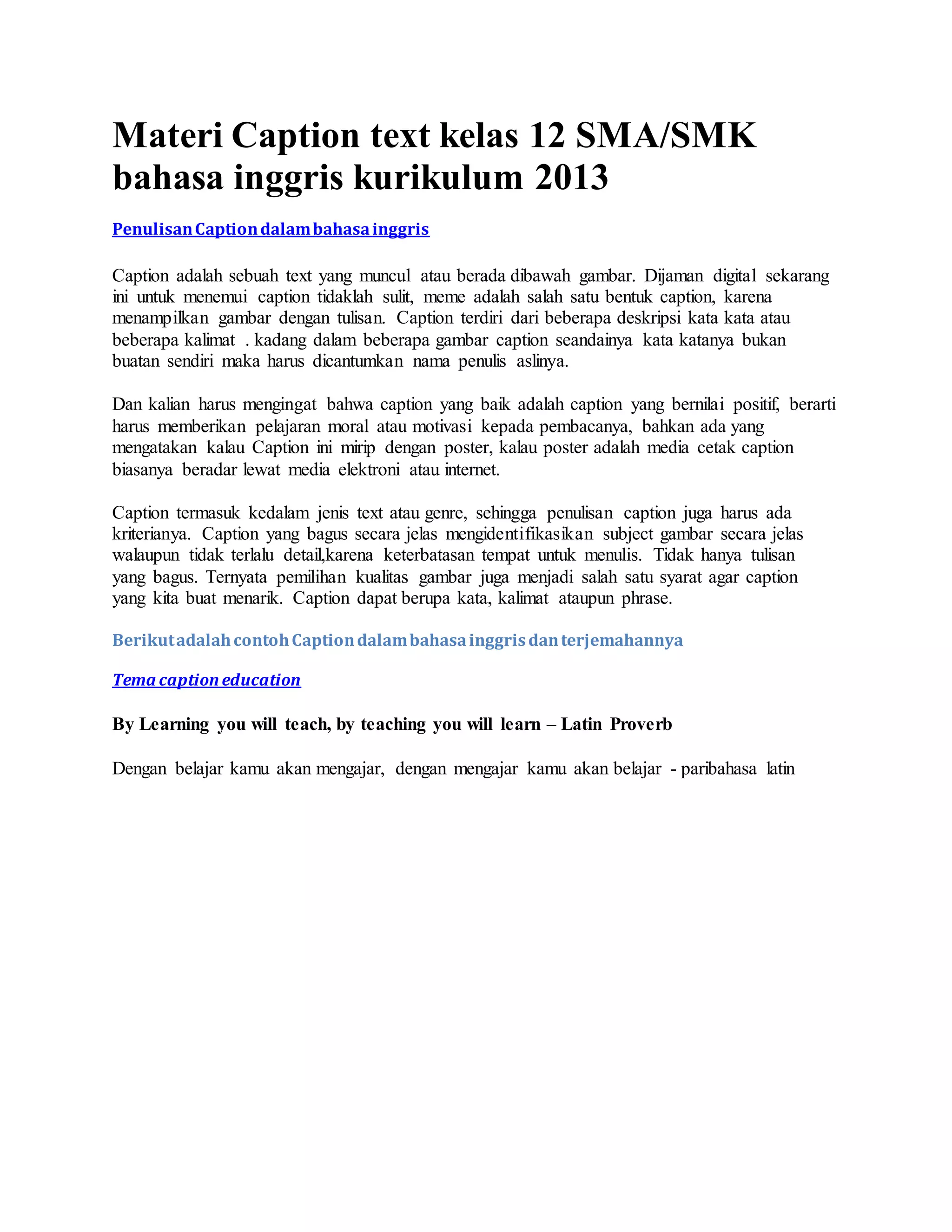 Pengertian dan contoh caption bahasa inggris | DOCX