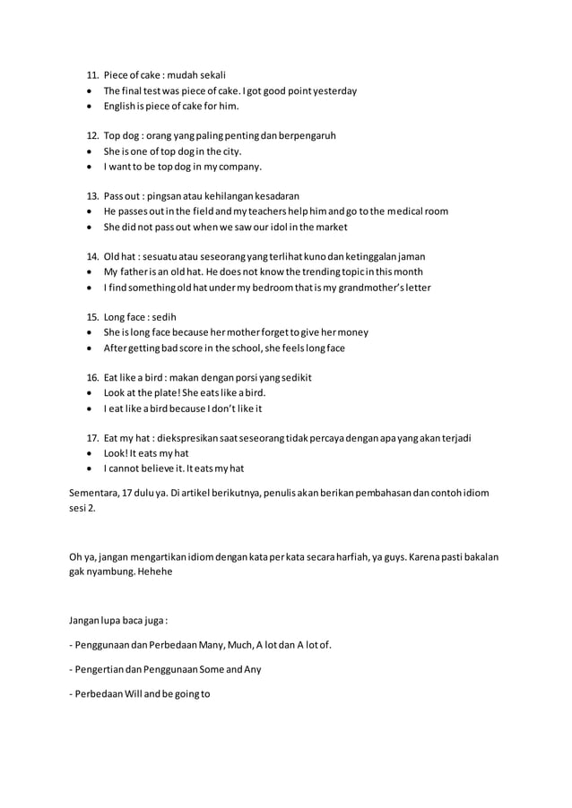 Pengertian dan contoh idioms | DOCX