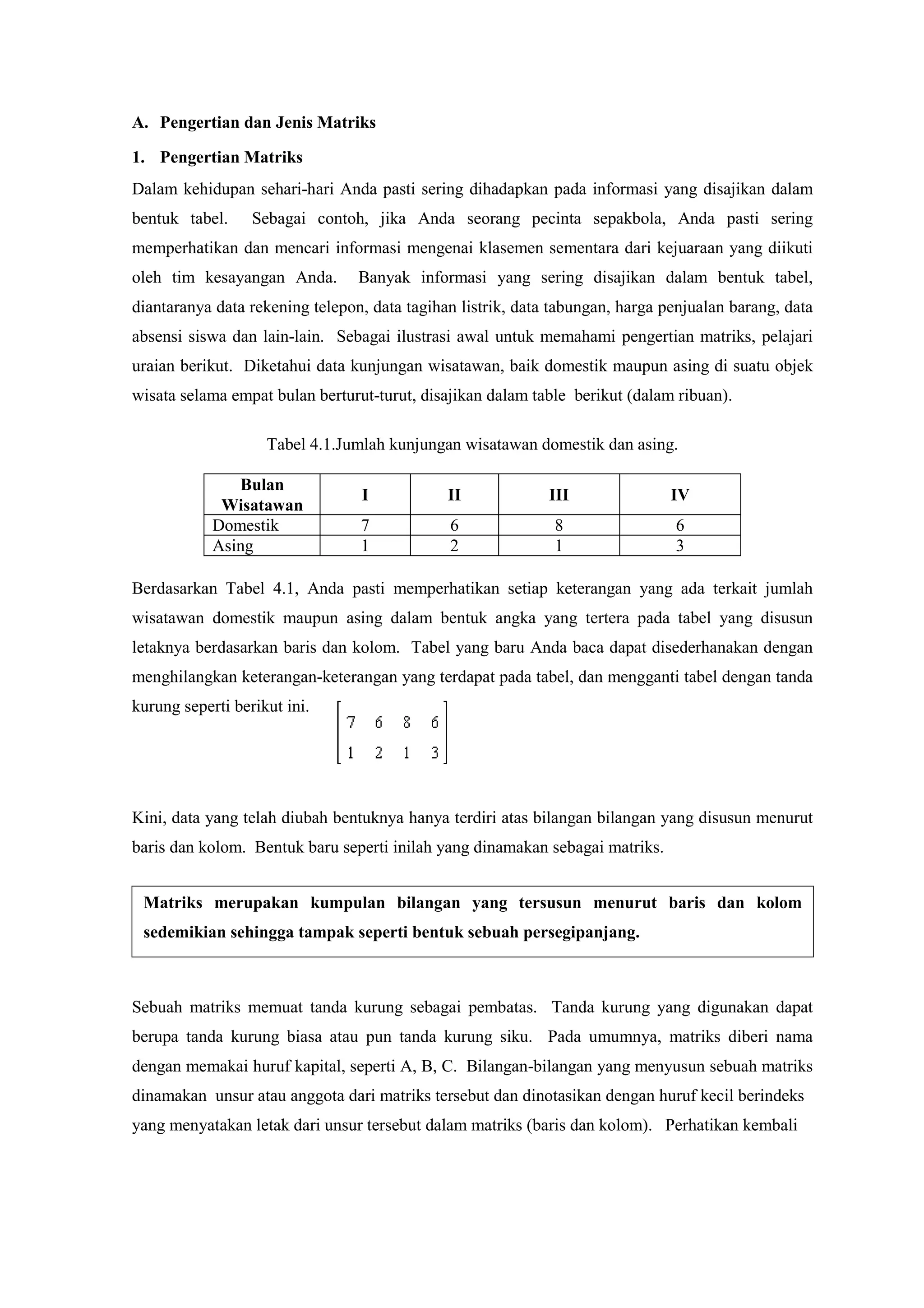 Pengertian dan jenis matriks | PDF