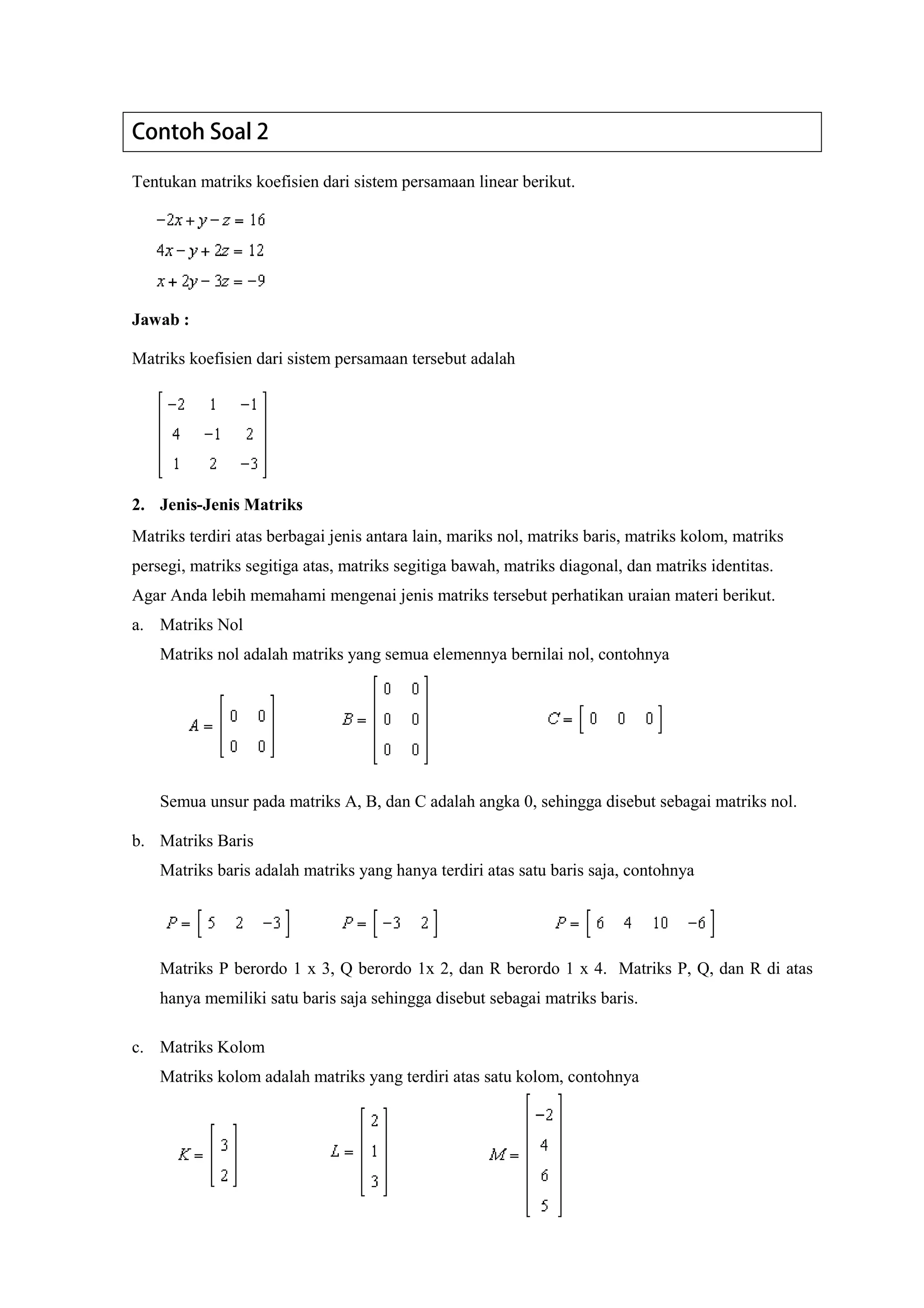 Pengertian dan jenis matriks | PDF