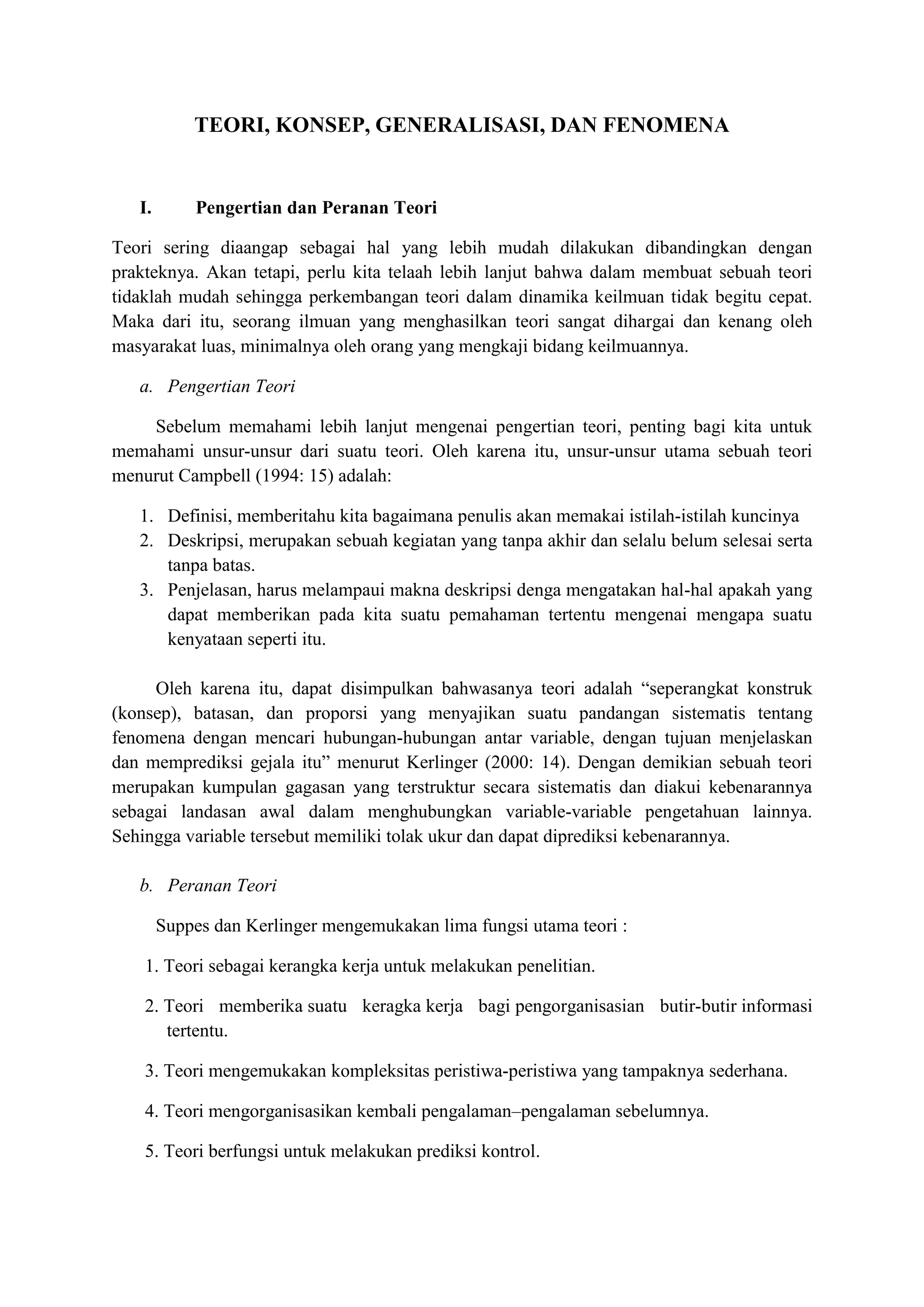 Pengertian dan peranan konsep, teori, generalisasi, fenomena | DOCX