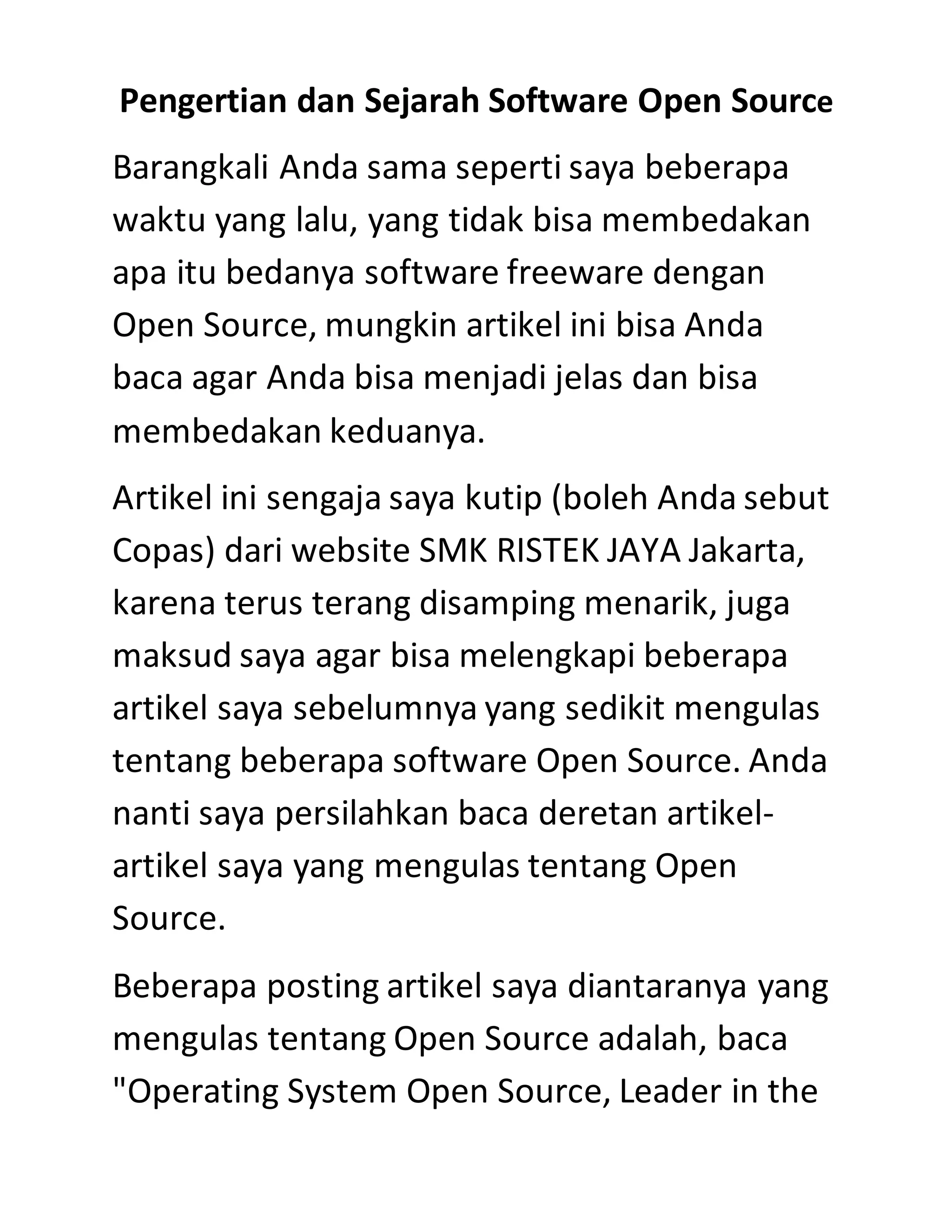 Pengertian dan Sejarah Software Open Source | PDF