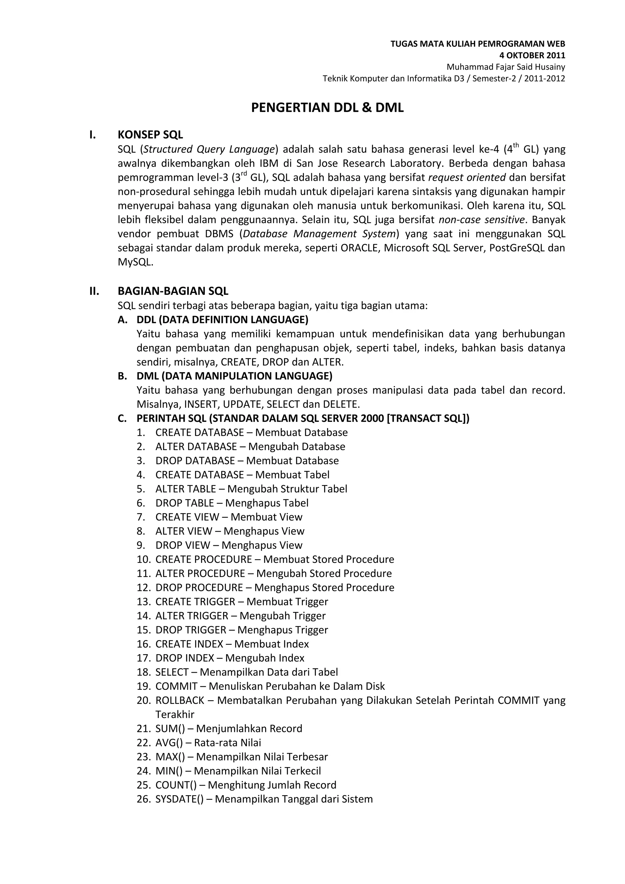 Pengertian DDL & DML | PDF