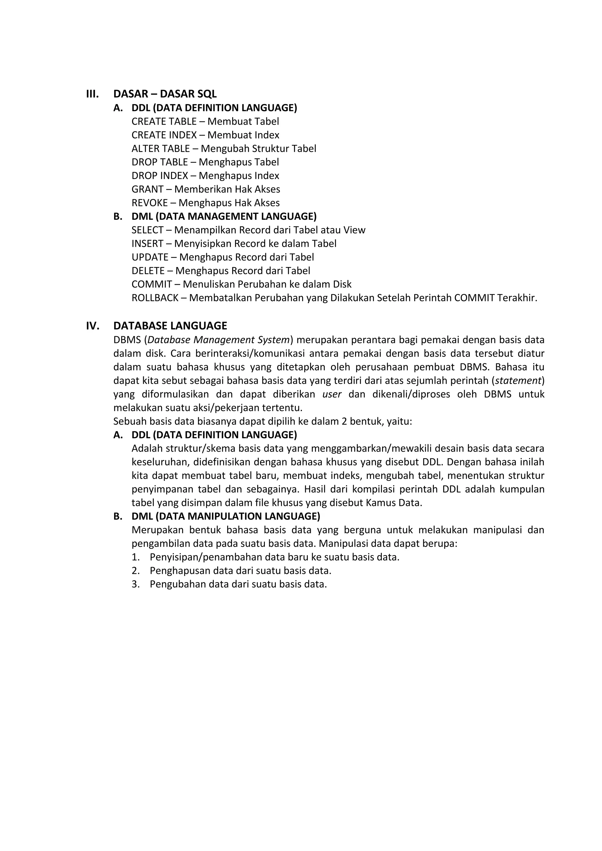 Pengertian DDL & DML | PDF