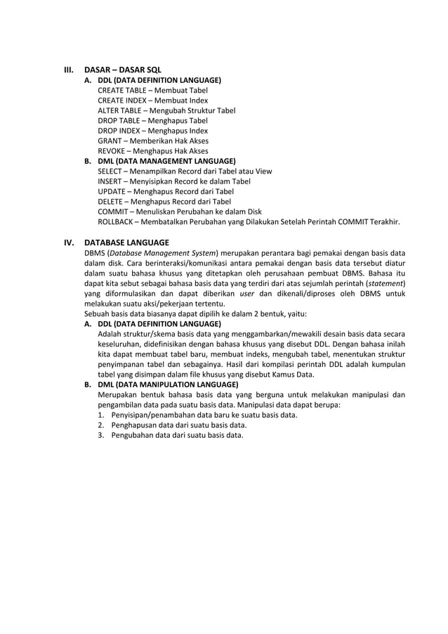 Pengertian DDL & DML | PDF