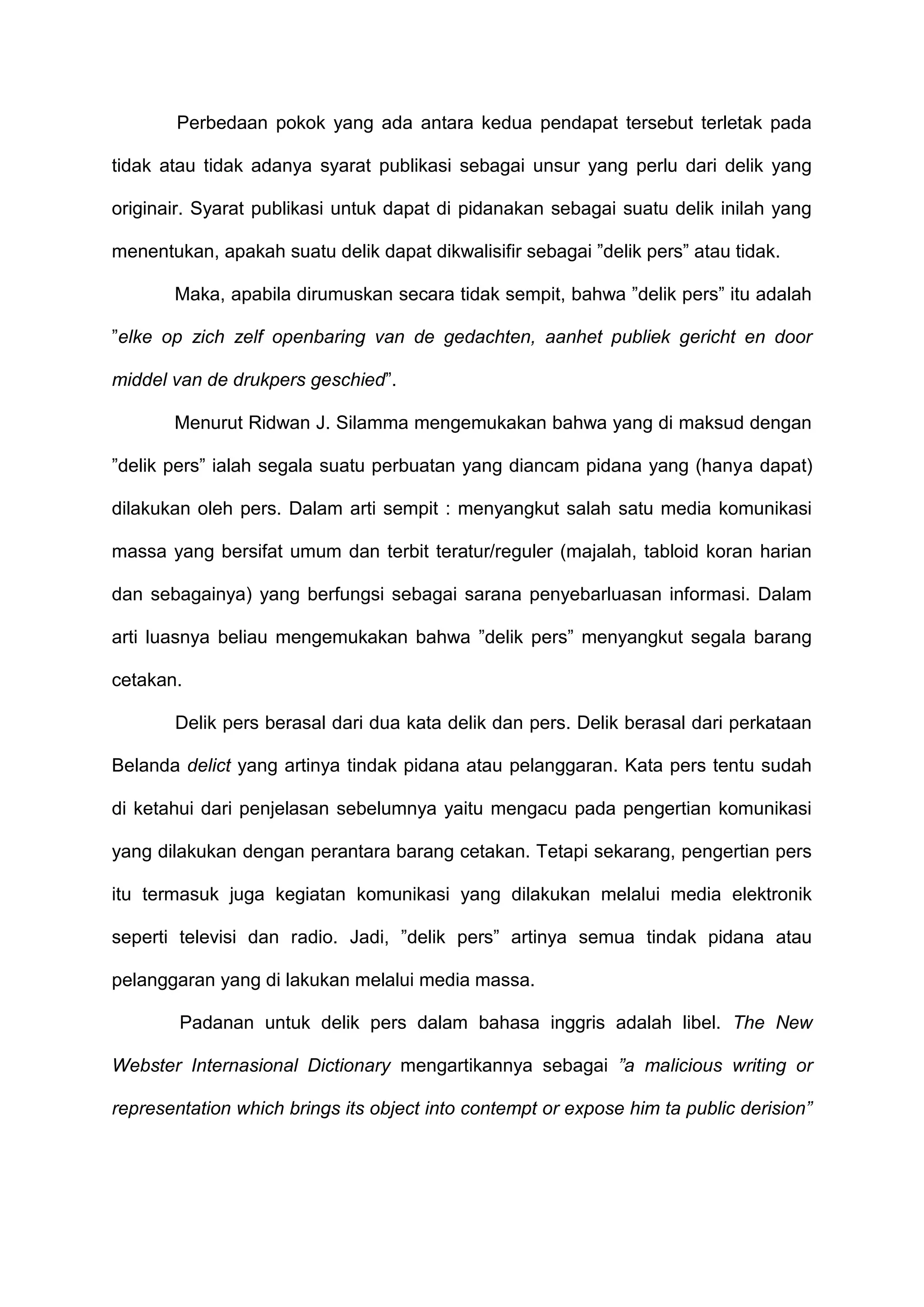 Pengertian delik pers | DOCX