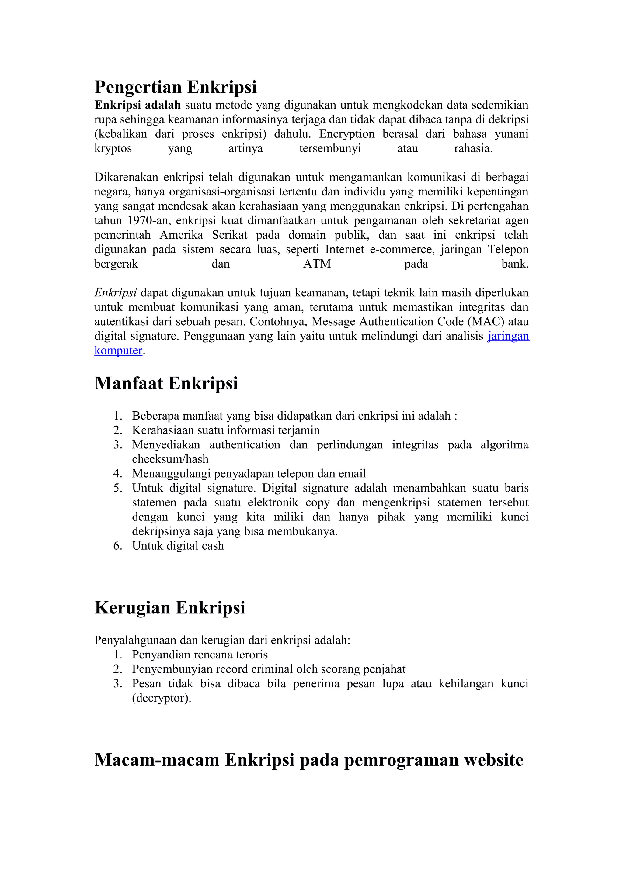 Pengertian enkripsi | DOC