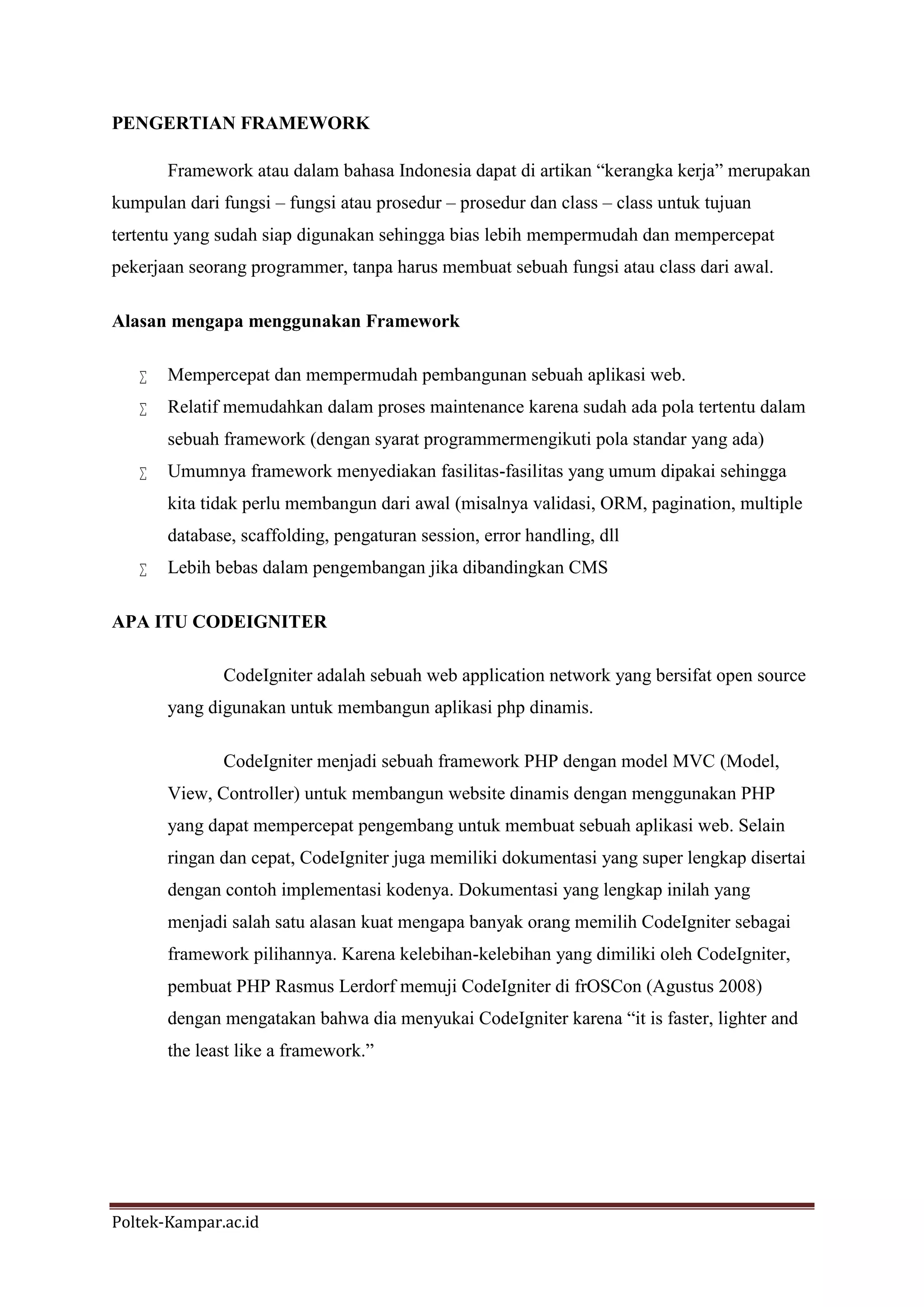 Apa Itu Framework CodeIgniter? | PDF