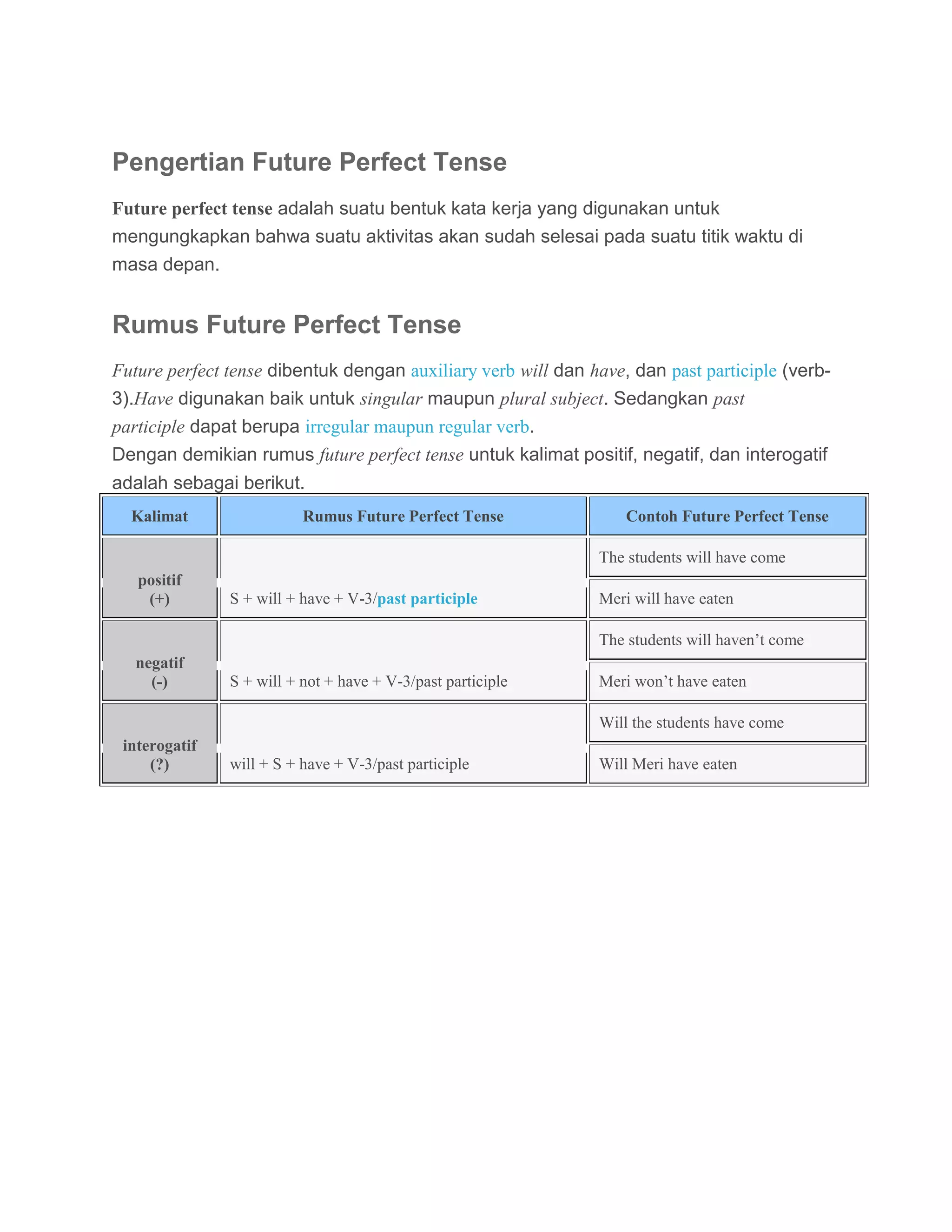 Pengertian future perfect tense dan contohnya | PDF
