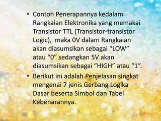 Pengertian gerbang logika dasar dan jenis jenisnya | PPT