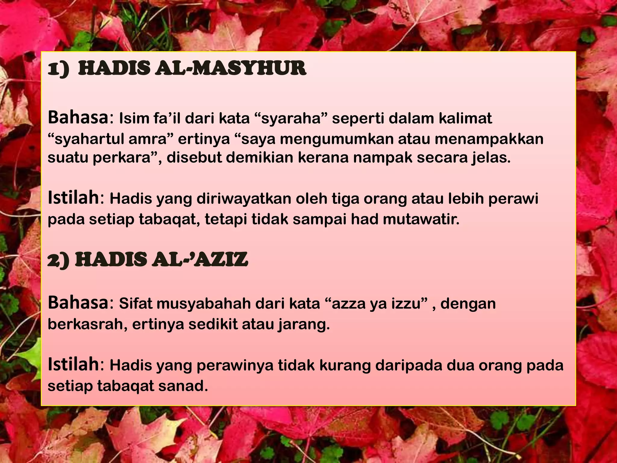 Pengertian hadis dan pembahagiannya | PPTX