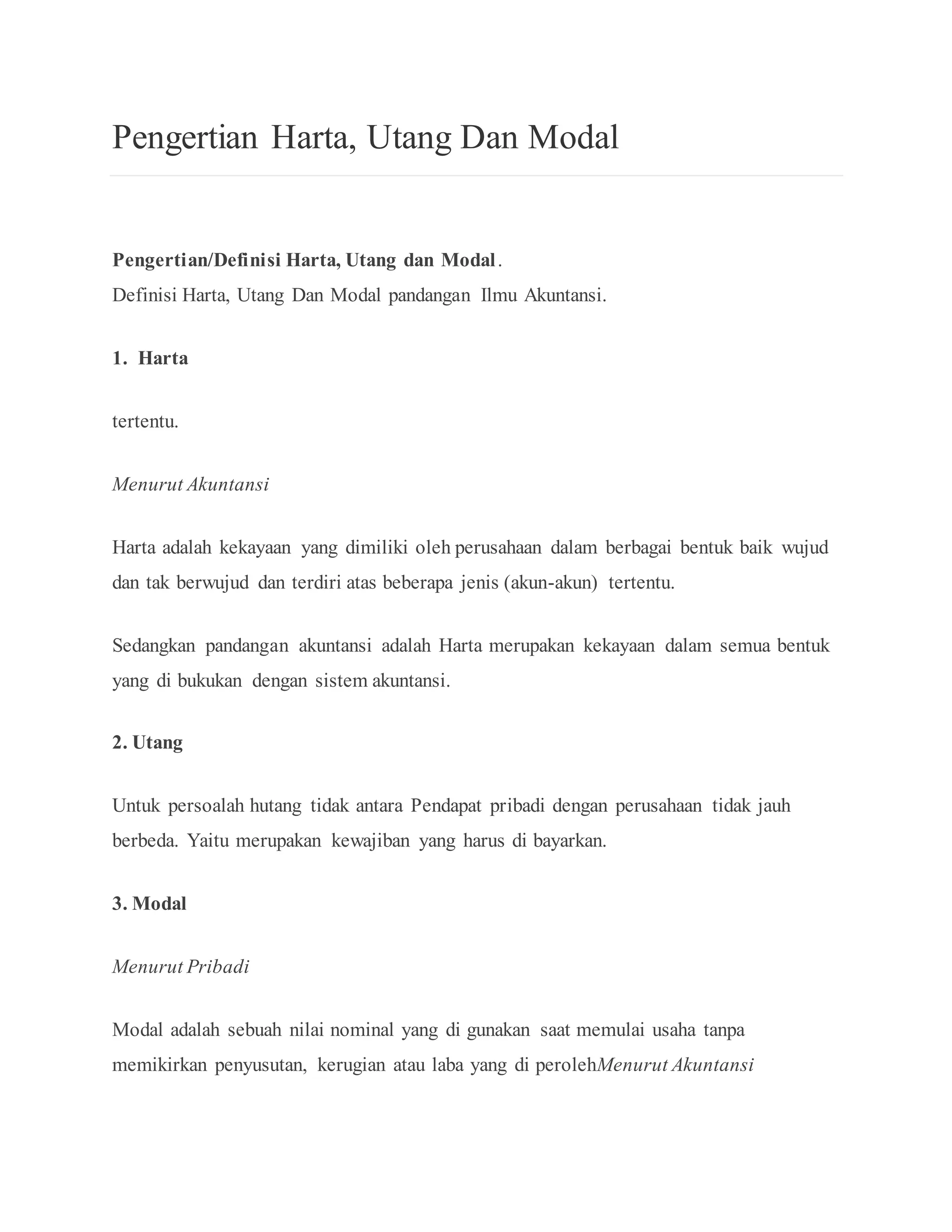 Pengertian harta | DOCX