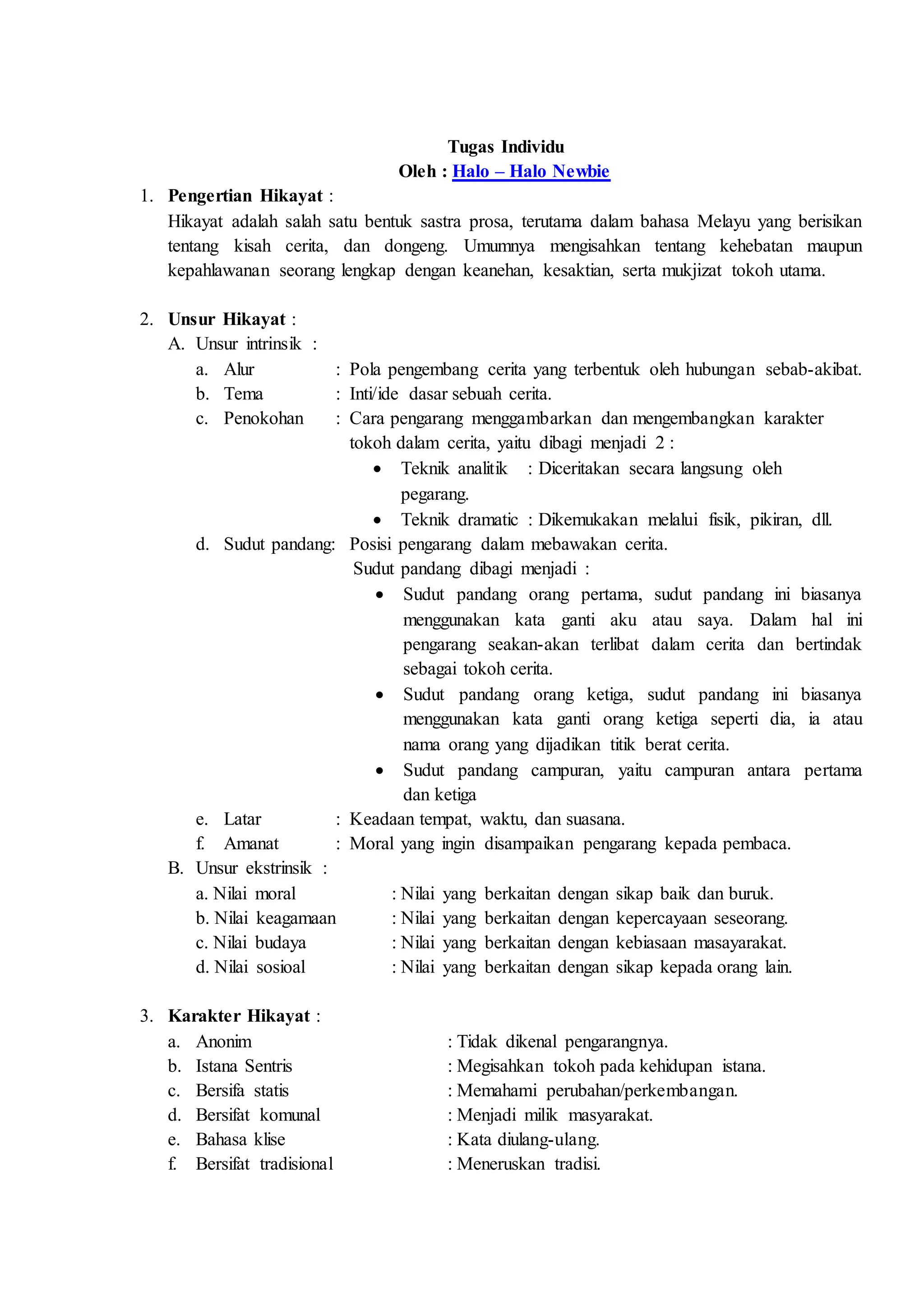 Pengertian, Unsur, Karakter, dan Ciri-Ciri Hikayat DOCX | DOCX