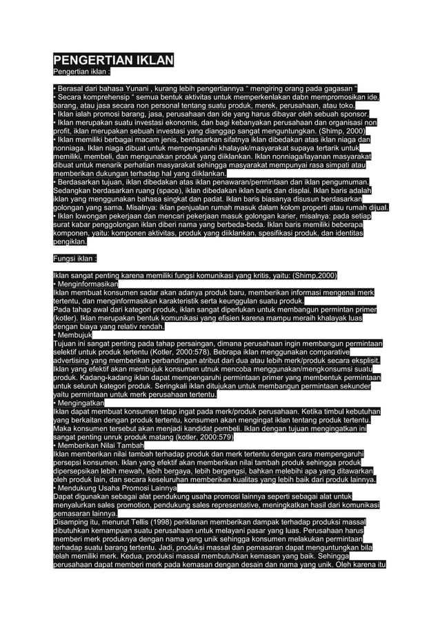 Pengertian iklan | PDF