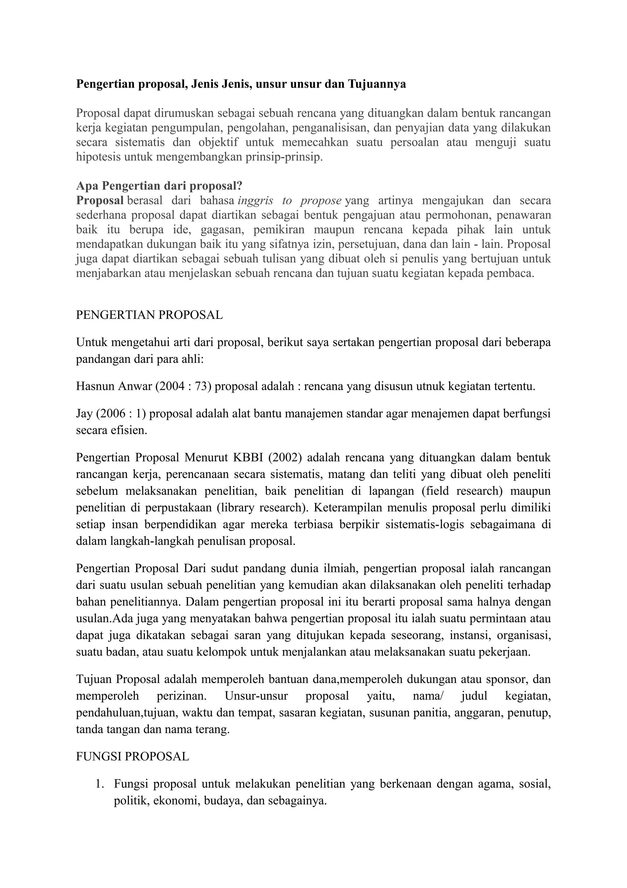 Pengertian, jenis, dan tujuan proposal | PDF