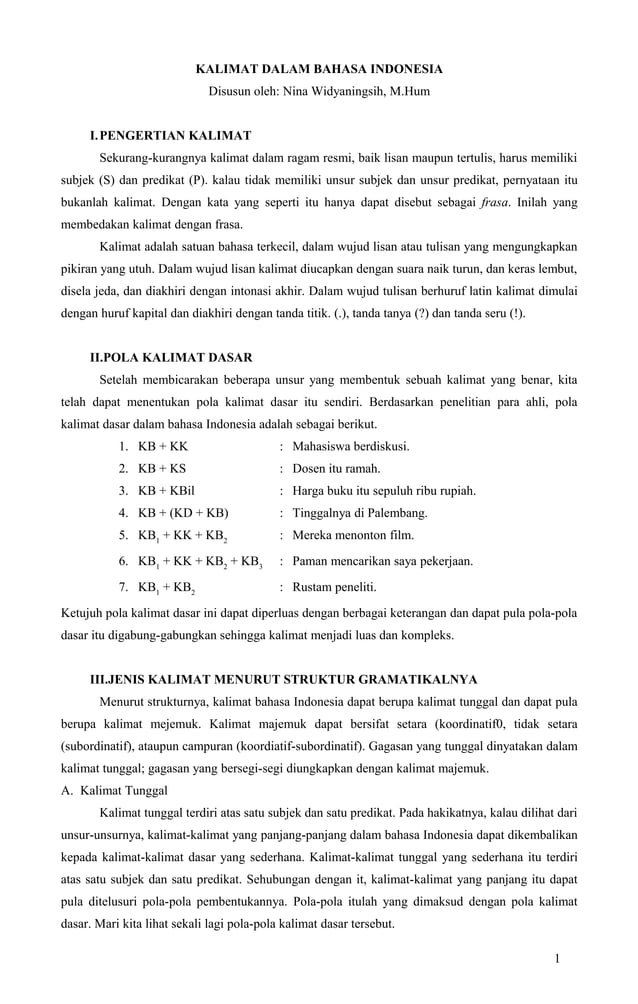 Pengertian kalimat | PDF